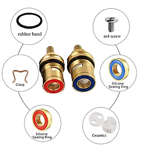 Faucet Valves, Brass Ceramic Stem Disc Cartridge Replacement Quarter Turn 1/2" for Bathroom Kitchen Tap (1 Pair Hot & Cold)