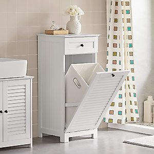 Haotian Bathroom Laundry Cabinet Laundry Chest Bathroom Storage Cabinet with Shutter Door and Laundry Basket, White, BZR73-W