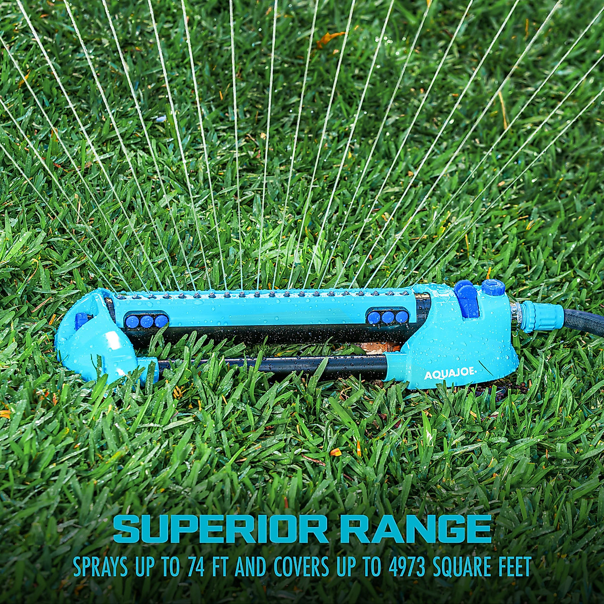 Aqua Joe AJ-OMS20-BRS 4973 Sq Ft Variable-Width Turbo Oscillating Sprinkler, 6 Switchable Spray Nozzles