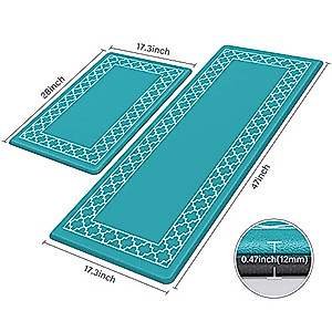 LuxStep Kitchen Mat Set of 2 Anti Fatigue Mat, Non Slip Kitchen Rugs and Mats Waterproof Memory Foam Kitchen Rug, Standing Desk Mat Floor Mats for House,Sink,Office,Kitchen(Green)