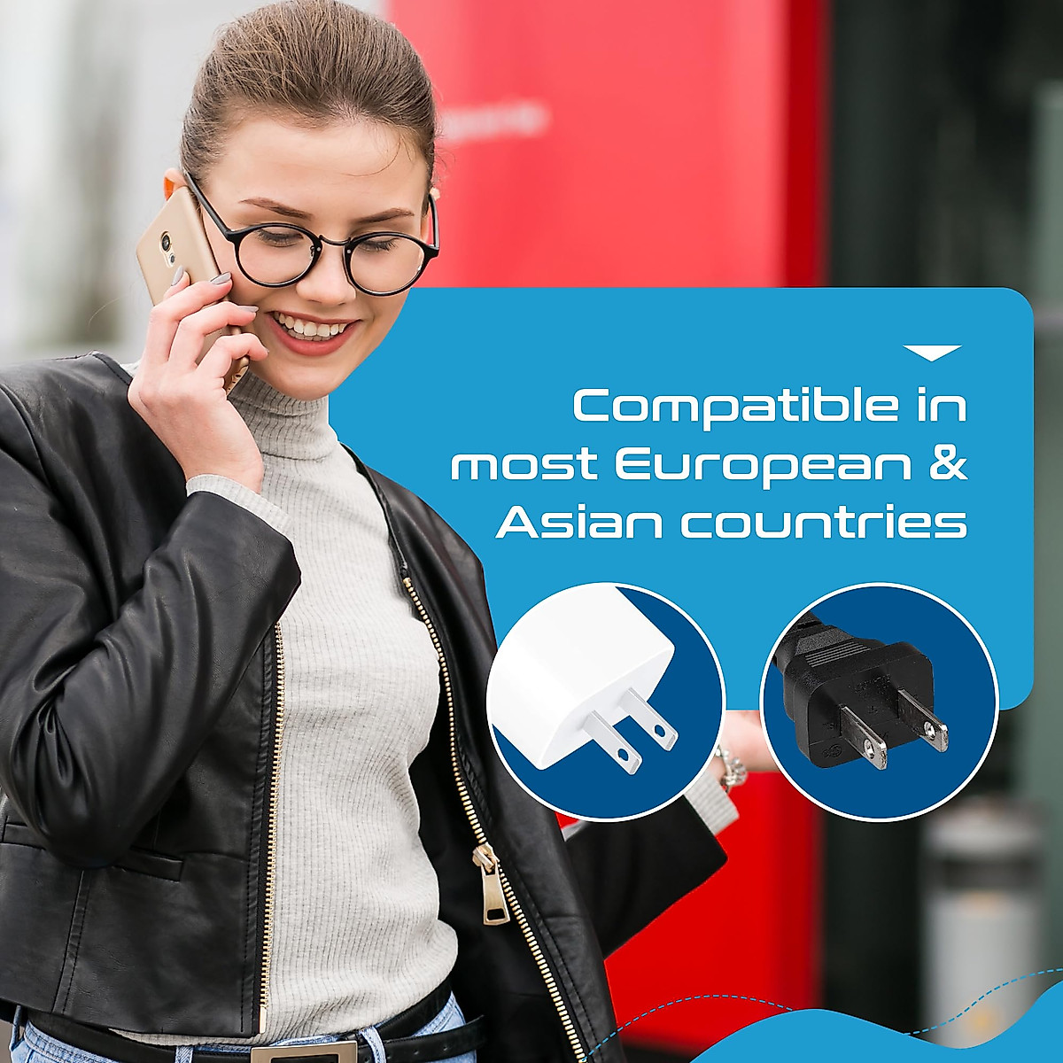 Ceptics European Plug Adapter Type C Power Adaptor, Convert from America Type A USA to EU Europe Asia Italy Plug Outlet Adapters Adaptor (6 Pack) (6PK-AE)