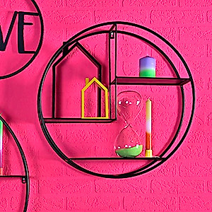 WHW Whole House Worlds Industrial Contemporary Round, Circle Shelf, Floating, Iron 3 Ledges, Wall Unit, Black, 21 1/2 Inches Diameter