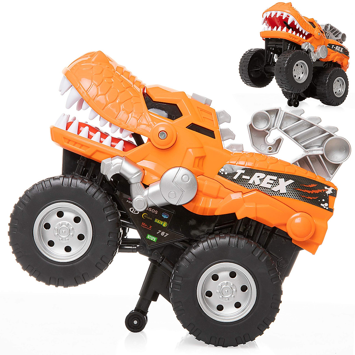 Rugged Racers Monster Trucks for Boys and Girls – Off Road Big Wheels Vehicle – Dinosaur – Battery Operated Mouth Opening Design – Revving Engine with Sounds and Lights