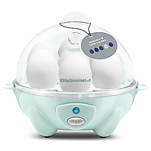 Elite Gourmet EGC700M# Rapid Egg Cooker, 7 Easy-To-Peel, Hard, Medium, Soft Boiled Eggs, Poacher, Omelet Maker, Auto Shut-Off, Alarm, 16-Recipe Booklet, Seafoam