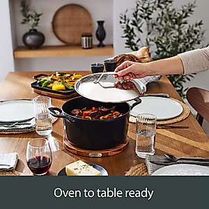 All-Clad Cast Iron Enameled Square Grill with Acacia Trivet 11 Inch Induction Oven Broiler Safe 650F Pots and Pans, Cookware Black