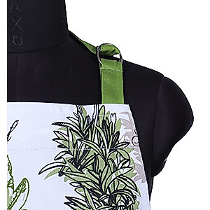 AMOUR INFINI Aprons for Women Adjustable Strap with Waist Ties Aprons for Baking, Cooking, Gardening Cotton Washable, Reusable Spring & Easter Apron (27.5 x 33 Inches - Herb Garden)