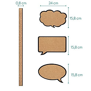 Navaris Cork Bulletin Board Set - 3X Pieces Cork Boards in Cute Decorative Speech and Thought Bubble Shapes with Push Pins for Kitchen, Home, Office