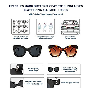 Freckles Mark Thick Fashion Butterfly Sunglasses for Women Trendy Round Cat Eye Sun Glasses (Tortoise Brown+Black, 45)