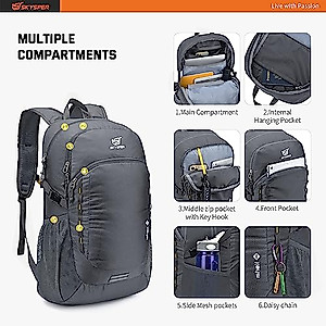 SKYSPER Packable Hiking Backpack 35L Lightweight Travel Daypack Waterproof Hiking Daypack for Women Men(Darkgrey)