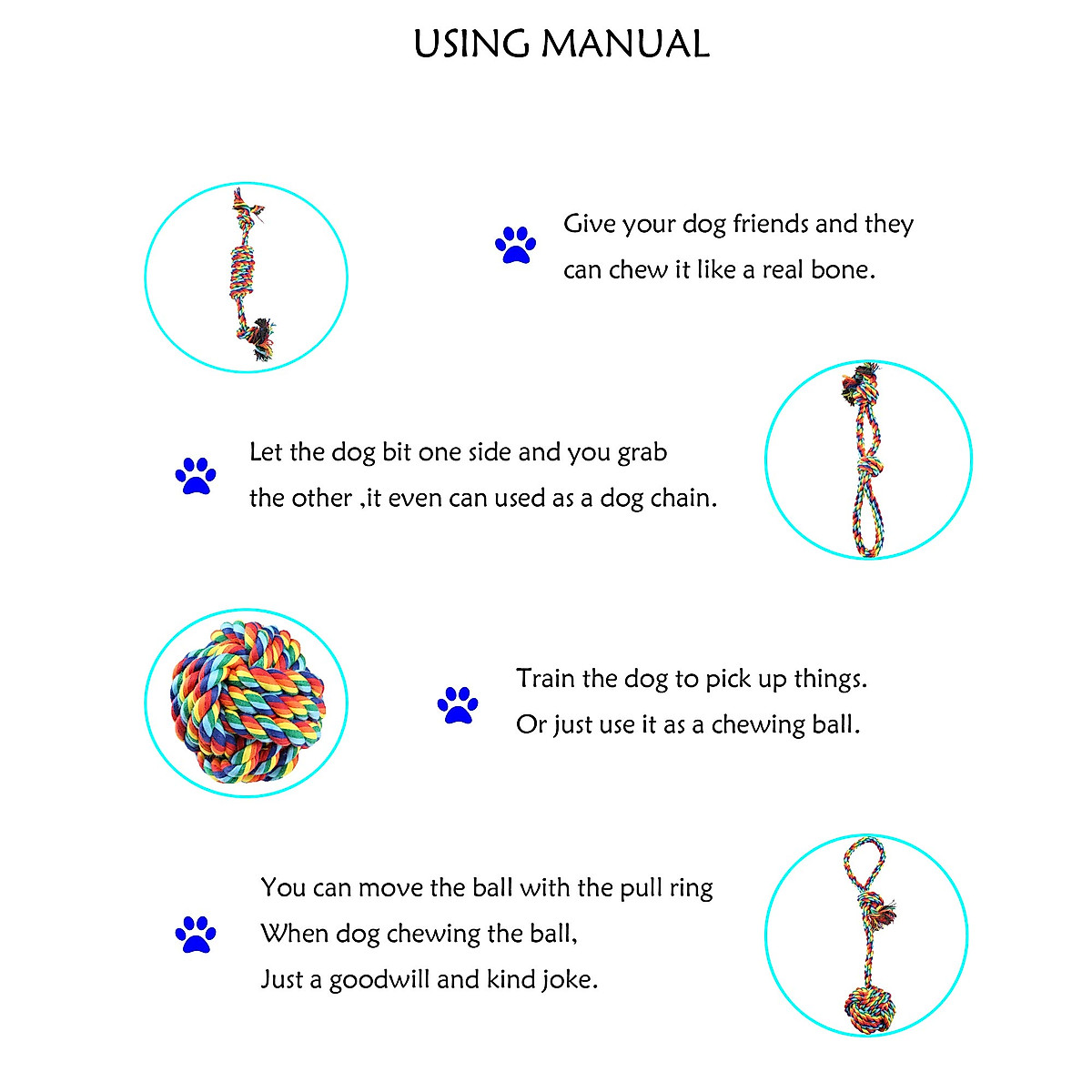 GOGOPETS Dog Chew Toys Rope - Colorful Rope Puppy Chew Toys Washable Cotton Rope Toys Set for Small Dog Puppy Pet（4 Packs/Set）