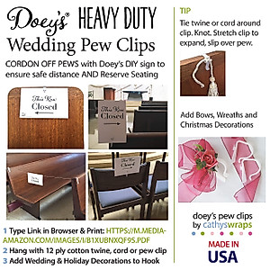 DOEYS Heavy Duty Pew Clips for Weddings (12-Pack) Dependable Flexible Holder for Church Ceremony Aisle Decorations - Secure Bows, Flowers, Signs, Garland to Pew Ends, Bench Seats, Chairs (MADE in USA)