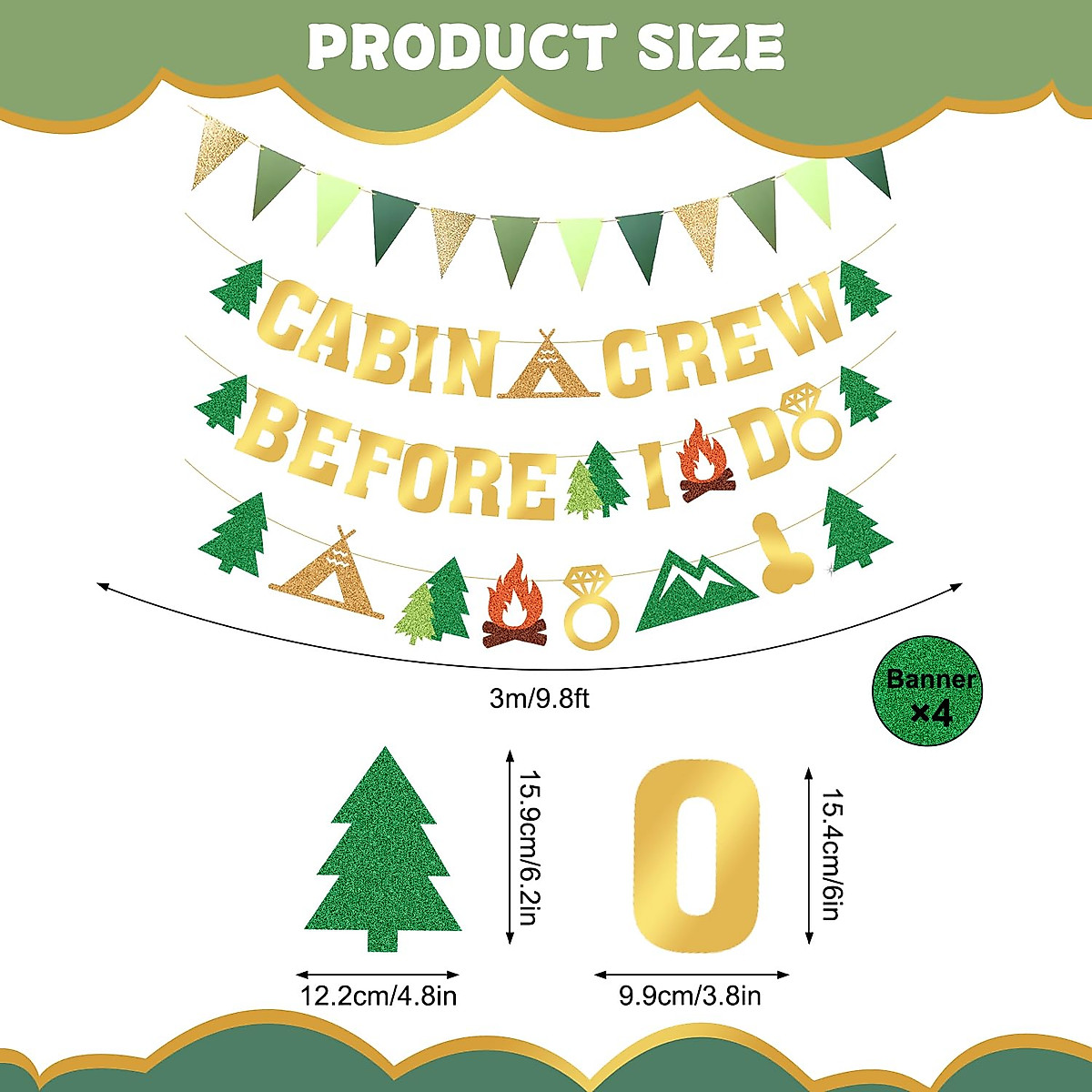Camp Bachelorette Decorations, Pre-assembled Cabin Crew Before I Do Banner, Gold Green Bachelorette Party Decor for Bride, Camping Party Decorations With Pennant Flags Garland