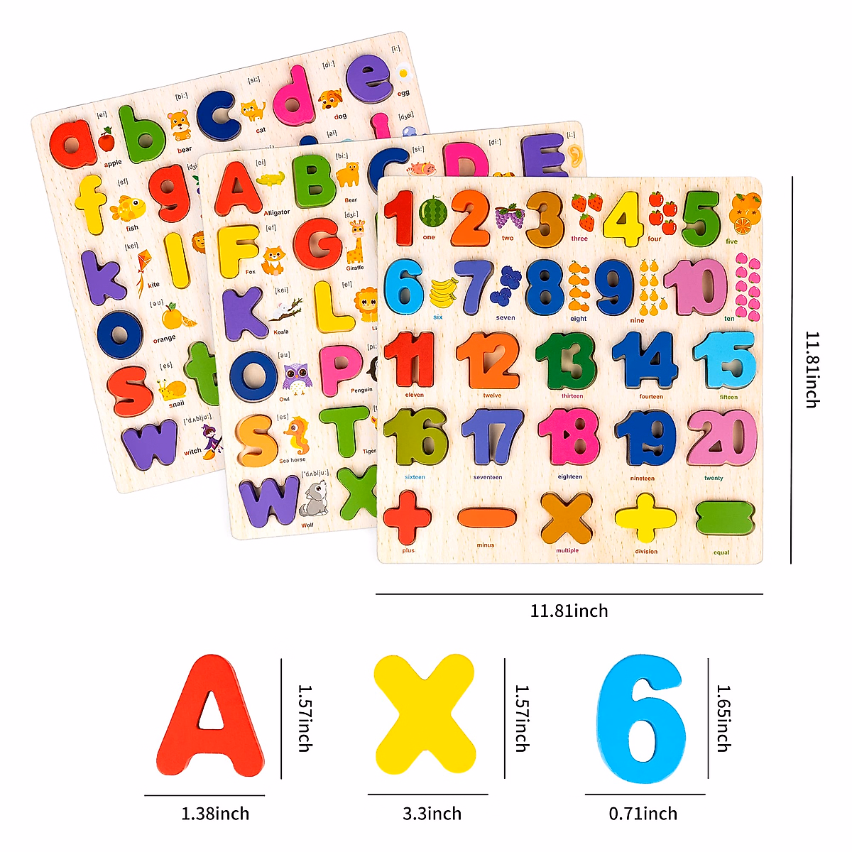 XJYQJD Wooden Alphabet Puzzle for Toddlers, 3 in 1 Lower Case Alphabet Letter Puzzles ABC Uppercase & Lowercase & Number Puzzle Set for Preschoolers Kids Ages 3-5 Alphabet Learning Educational Toy