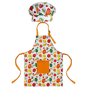 Kids Lovely Apron and Chef Hat with Adjustable Neck Strap for Culinary Cooking Baking Kitchen Play Gardening Fun Painting