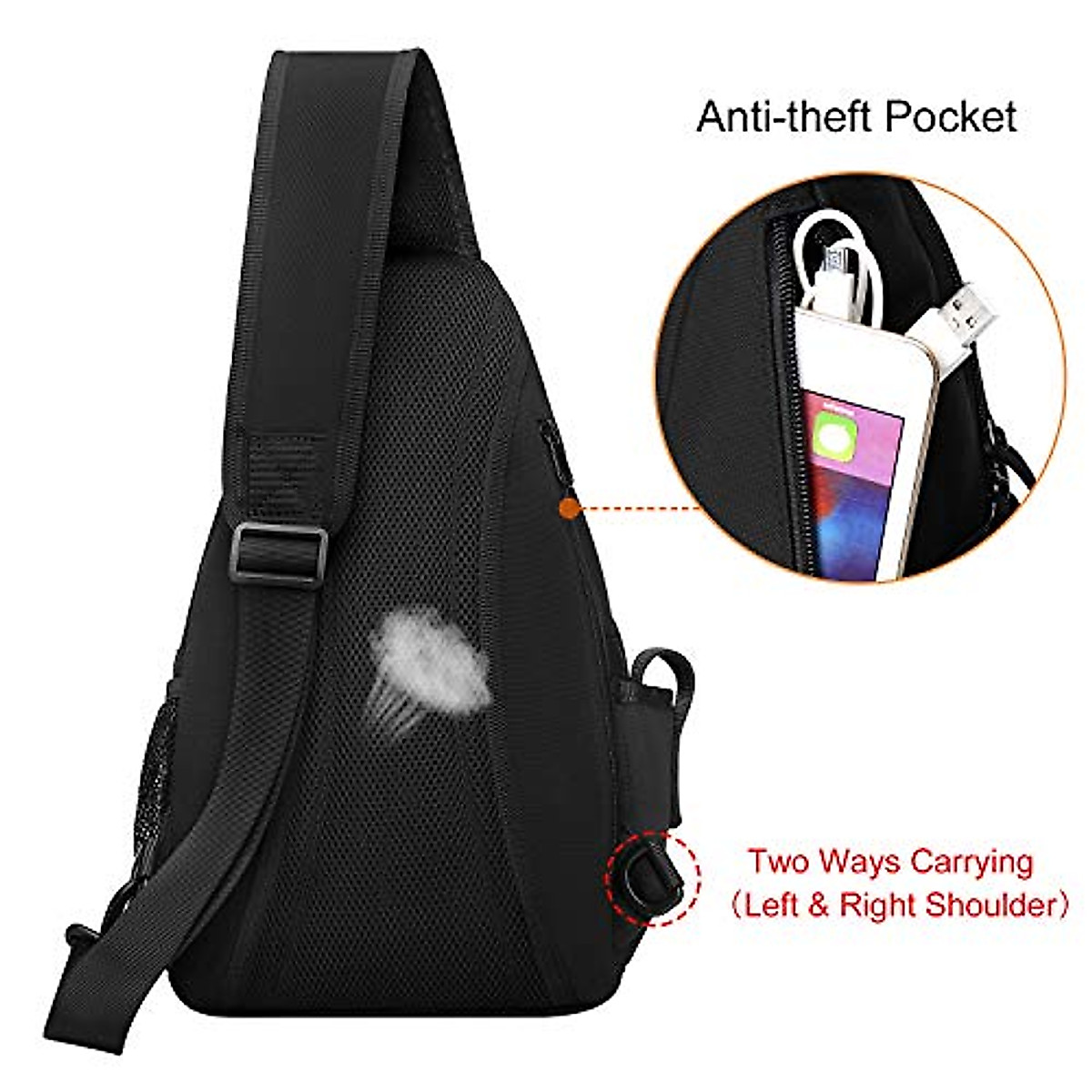 MOSISO Tactical Sling Backpack Bag, Small One Shoulder Rucksack Durable Everyday Carrying Daypack with USA Flag Patch for Man Women Outdoor Sports Hiking Fishing Camping Training, Black