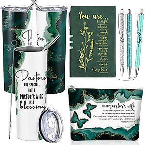 Watersay 6 Pcs Pastor's Wife Appreciation Gifts 20oz Marble Tumbler Makeup Bag A6 Journal Ballpoint Pens Christmas Inspirational Christian Gifts for Pastor and Pastor's Wife Women Godmother(Green)