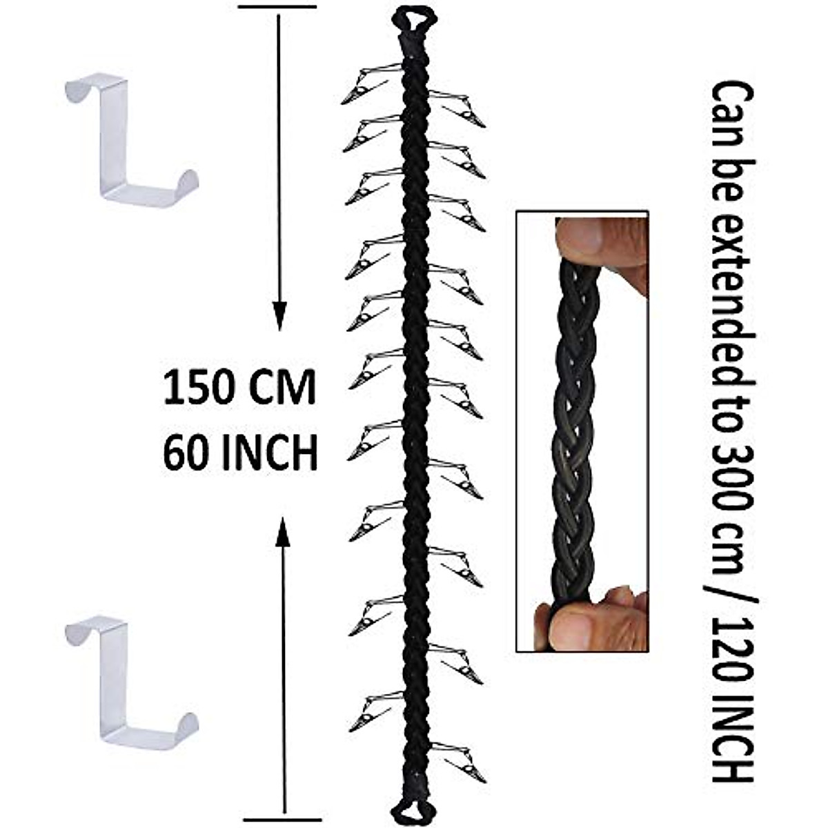 Over Door Hanging Storage Chain with 20 Stainless Steel Clips, Toy Storage Chain Multipurpose Organizer for Your Toys, Sun Visors, Hats, Cap, Scarves, Gloves, towel, Jewelry, etc.