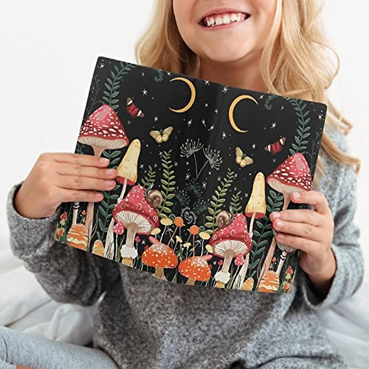 BYCHECAR Mushroom Book Covers for Hardcover Books 9 x 11 Inches, Moon Book Sleeve for Paperback Protector Cover Stretchable Book Sox Book Lovers Gifts