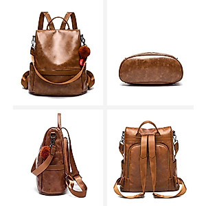 NAITOKE Women Backpack Purse PU Leather Anti-theft Lightweight Ladies Travel Backpack,6766-Brown