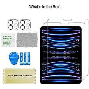 ProCase 2+2 Pack Screen Protector for iPad Pro 11 inch 4th 3rd 2nd 2022 2021 2020 with Camera Lens Protector, Tempered Glass Film for iPad Pro 11"