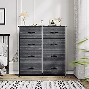 YITAHOME Dresser with 8 Drawers - Fabric Storage Tower, Organizer Unit for Bedroom, Hallway, Closets - Sturdy Steel Frame, Wooden Top & Easy Pull Fabric Bins, Charcoal Black Wood Grain