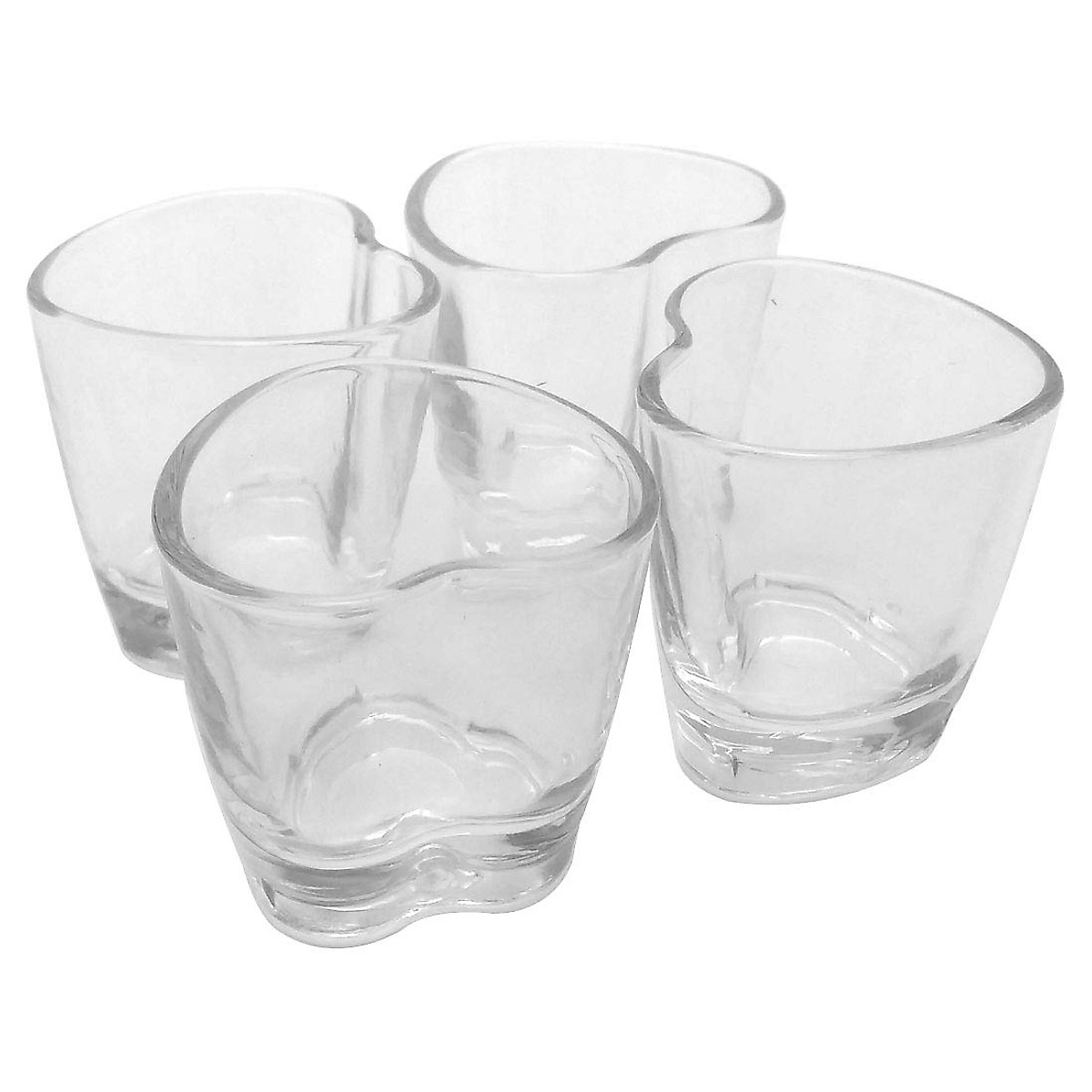 GARASANI 4 Pack Korean Soju Shot Glasses Set 1.7 oz, Korean Soju, whiskey, tequila, vodka, espressos, desserts, party decorations, Clear Glass (Heart Shot Glasses)