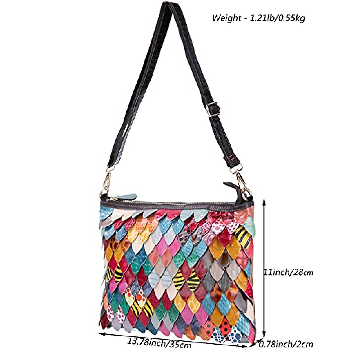 Segater Women Random Multicolor Shoulder Bag Genuine Leather Handbag Splicing Satchel Leaf Patchwork Colorful Crossbody Purses