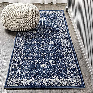JONATHAN Y MDP404A-210 Soleiman Modern Persian Indoor Area-Rug Vintage Transitional Traditional Floral Easy-Cleaning Bedroom Kitchen Living Room Non Shedding, 2 X 10, Navy