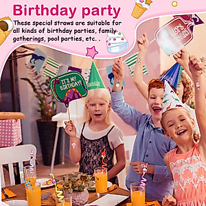 43 Pieces Ice Cream Straws and Cleaning Brushes Ice Cream Drinking Straws Goodie Gifts Ice Cream Tattoos Sticker Reusable Ice Cream Straws for Kids Birthday Summer Party Favors