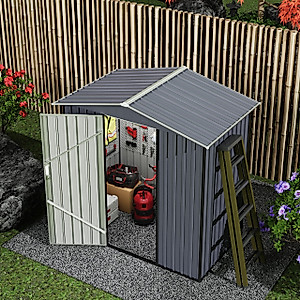 Bathenum 6FT x 4FT Outdoor Storage Shed, Waterproof Metal Tool Sheds, Large Storage Garden Sheds with Lockable Door, Sloping Roof and Vent for Backyard Garden Patio Lawn, Gray