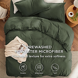 Bedsure Duvet Cover Queen Size with Fitted Sheet - Soft Prewashed Queen Duvet Cover Set, 4 Pieces, Includes 1 Duvet Cover 90x90 Inches with Zipper Closure, 2 Pillow Shams, 1 Fitted Sheet, Olive Green
