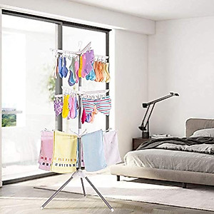 GOTOTOP Tripod Clothes Drying Rack, Collapsible Portable Tripod Clothes Drying Rack Simple Indoor Outdoor with 4 arms for Laundry Hanging Towels Baby Clothes Socks Underwear(Ivory White)
