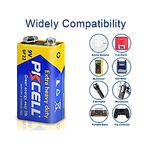 PKCELL 9V Battery Carbon Zinc for Smoke Detectors 6F22 Battery,Ultra Long-Lasting