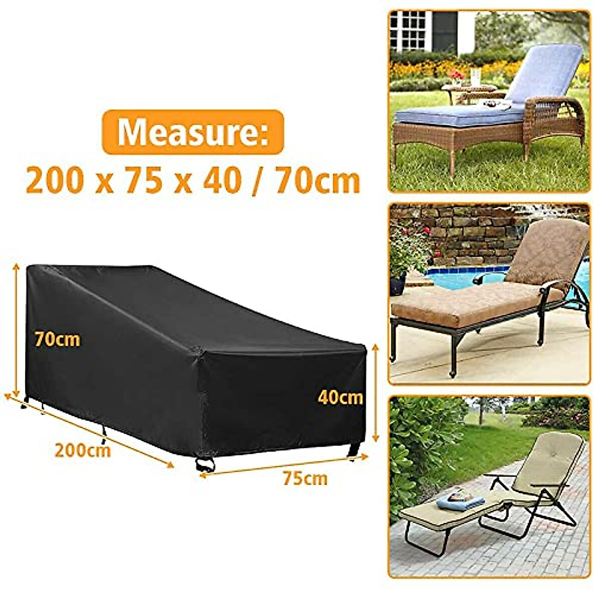 SHEUIMUIYA Waterproof Patio Lounge Chair Cover Heavy Duty Outdoor Chaise Chaise Lounge Covers Chair Covers Patio Furniture Covers Waterproof (L)