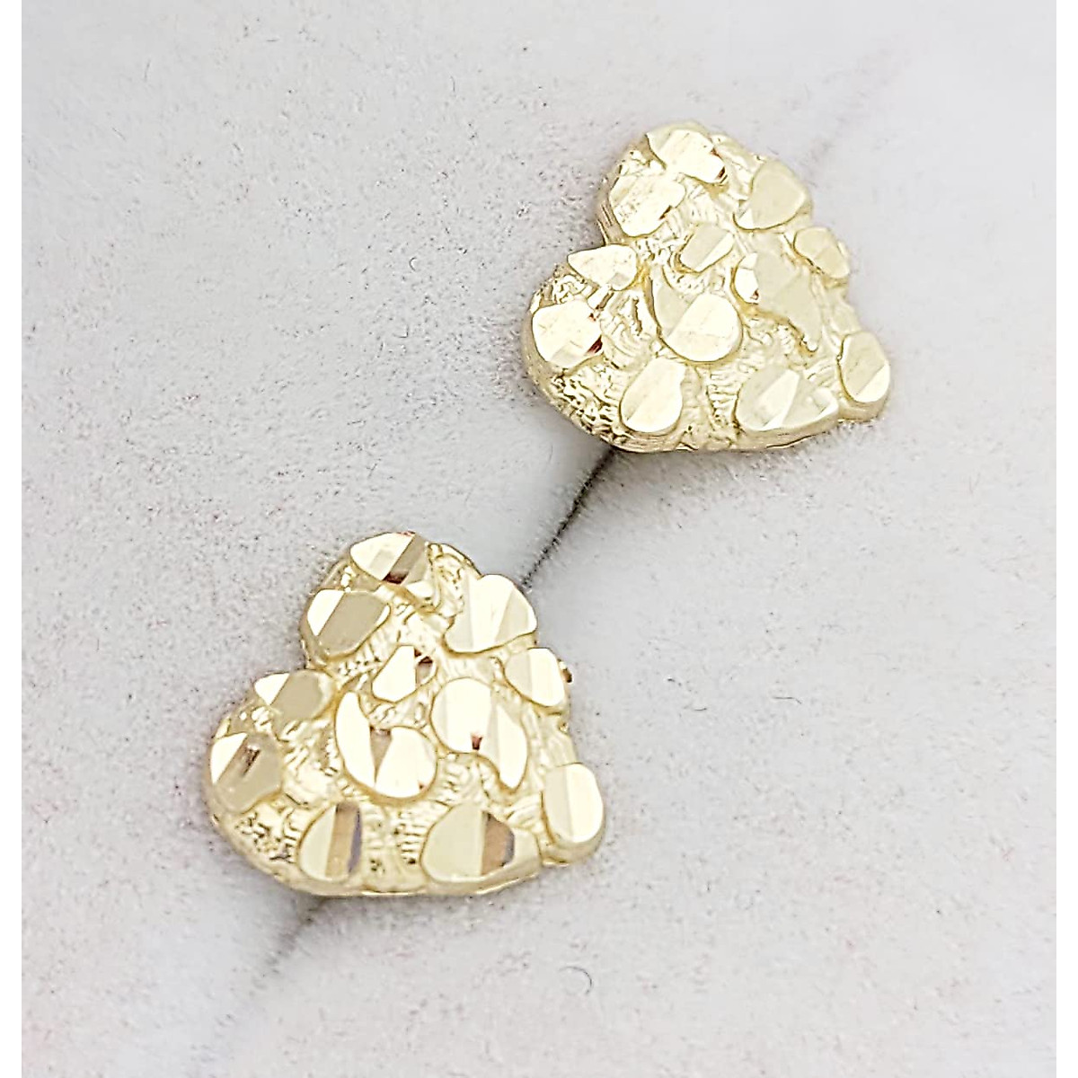 10K Yellow Gold Diamond Cut Nugget Heart Earrings