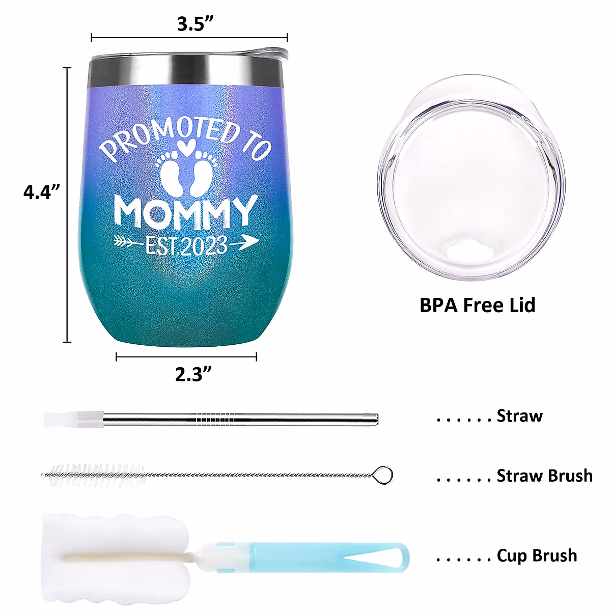 GINGPROUS New Mom Gifts, Promoted to Mommy Est 2023, Mothers Day Gifts for New Mom to be First Time Mom New Mother Mommy Pregnancy Baby Shower, 12oz Insulated Stainless Steel Wine Tumbler, Rose Gold