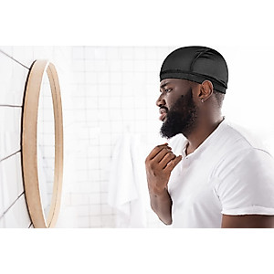 2PCS Silky Wave Caps for Men Waves, Good Compression Caps Over Durags for 360 540 720 Waves, Ideal Gift for Farther's Day (Black)