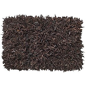 HF by LT Handwoven Leather Shag Rug, 27 x 45 inches, Chocolate