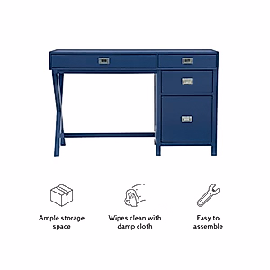 Linon Sadie Navy Blue Modern Classic Side Storage Desk