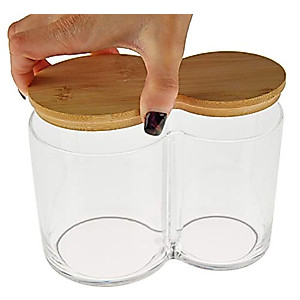 ARAD Cotton Ball, Swab, Q-tip Storage Set, 1-Piece, 2 Compartment, Clear Acrylic Jar Container with Bamboo Lid, Easy Organization on Bathroom Counters, Under-Sink Placement-6" L x 3.5" W x 4.5" H