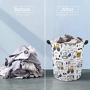 mchuang Boho Cartoon Truck Tractor Cargo Crane Cars Laundry Hamper,kids laundry Basket,Waterproof Storage Bin for Bedroom,Clothes Organizer Basket,Toys Box,Room Decor