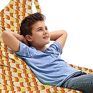 Ambesonne Retro Lounger Chair Bag, Wavy Pattern Half Moon Shapes Vintage Art Graphic Design in Different Tones, High Capacity Storage with Handle Container, Lounger Size, Orange Yellow Dust