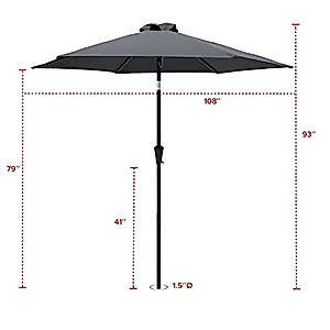 FLAME&SHADE 9 ft Outdoor Market Patio Table Umbrella with Tilt, Anthracite