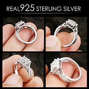 MOYKULN Moissanite 2CT Princess Cut Halo Split Shank Solitaire Rings,D VVS1 Lab Created Diamond Ring 18K White Gold Plated S925 Sterling Silver Band Halloween Thanksgiving Gemstone Jewelry Gifts（7）