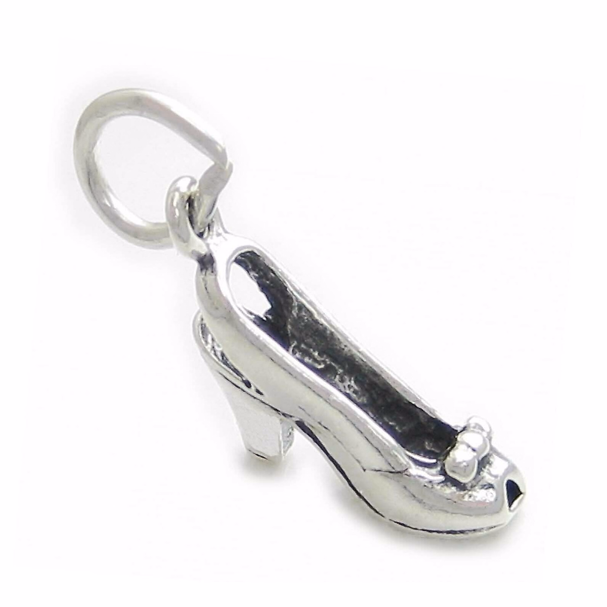 Charm - Sterling Silver - Jewelry - Pendant - Cinderella Open Toe Slingback High Heel Shoe 3D