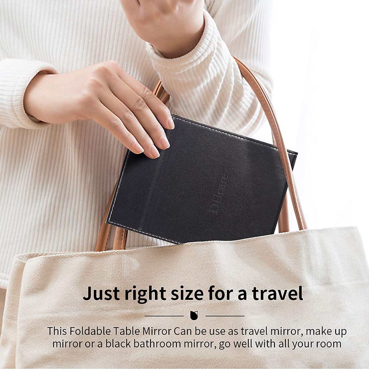 DUcare Folding Mirror Portable Travel PU Portable Adjustable Rectangular Ultrathin Vanity Mirror with Stand, for Travel, Camping,Home