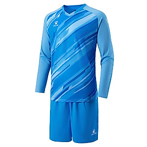 KELME Men's Soccer Goalie Jerseys,Padded Goalkeeper Kit,Youth Goalie Shirt and Pants with Socks Blue Medium