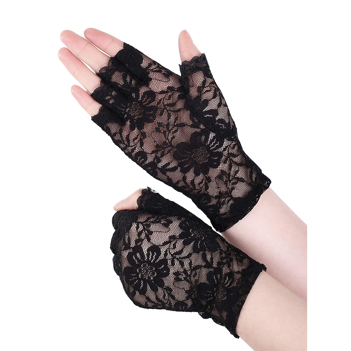 3 Pairs Women Lace Gloves Floral Lace Gloves Sun Protection Lace Gloves Dressy Gloves for Wedding Dinner Parties (Classic Style)