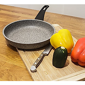 FLONAL Dura Induction Frying Pan Stone Effect Aluminum, 11.08-inches, Clear