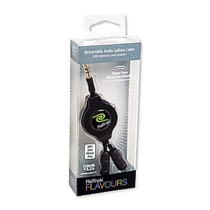 ReTrak Retractable Headphone Splitter, Black (ETCABLESPLBLK)